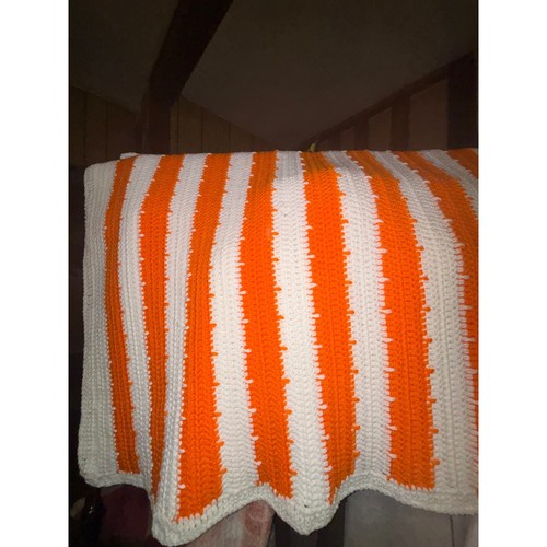 Handmade Crocheted Throw Blanket Afghan Orange and White Stripes Home ...