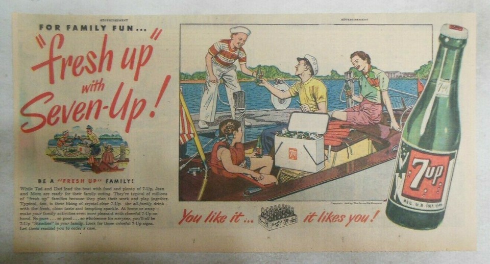 7-Up Ad: Fresh Up With Seven-Up! Family Boating ! from 1950's 7.5 x 15 ...