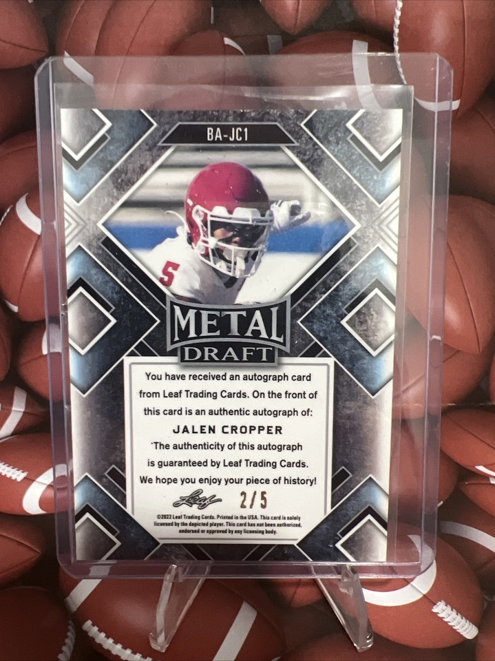 2022 Leaf Metal Draft Tiger Wave /5 Jalen Cropper #BA-JC1 Auto Dallas ...