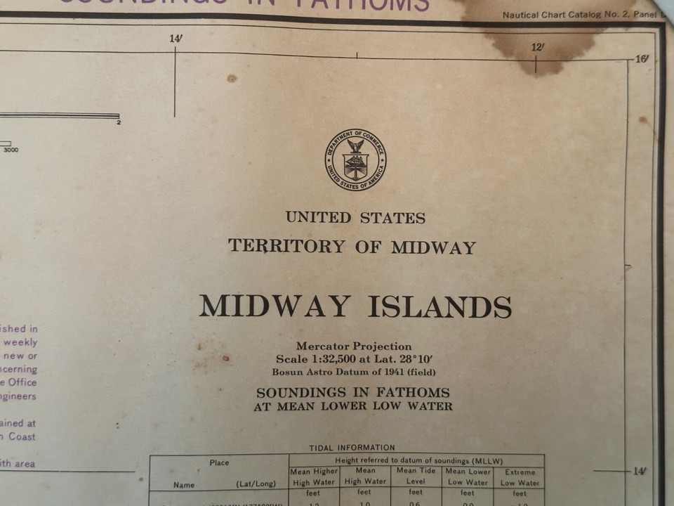 Vintage WW II 1943 US Navy Midway Islands C&GS 4188 Pacific Nautical ...