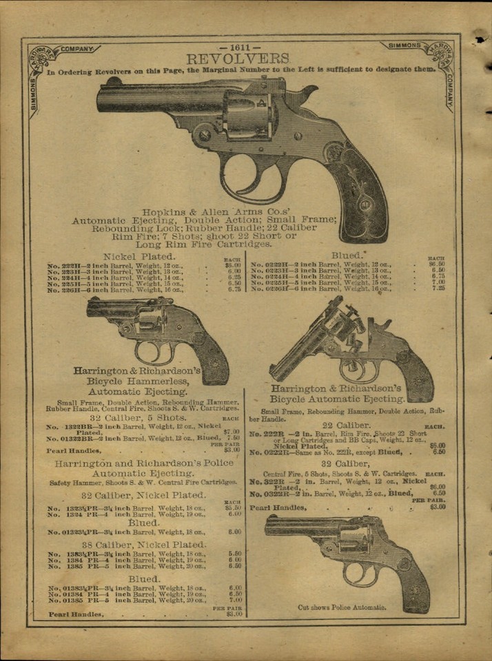 1906 PAPER AD Forehand Arms Revolver Hopkins Allen Harrington ...