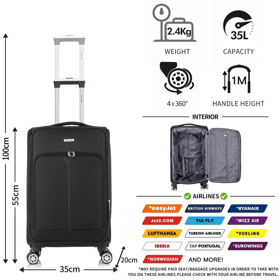 4 Wheel Suitcase Large XL Medium Cabin Expandable Lightweight Soft ...