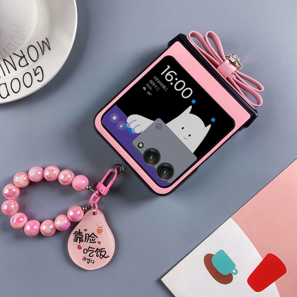 Bowknot Leather Hinge Case Bracelet For Motorola Razr+2025 2024 60/50 ...