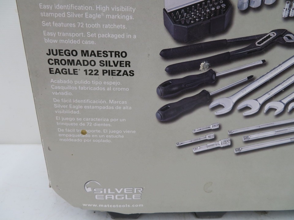 Matco SAB122SEA Silver Eagle 122 Piece Silver Eagle Master Tool Set 1/4 ...