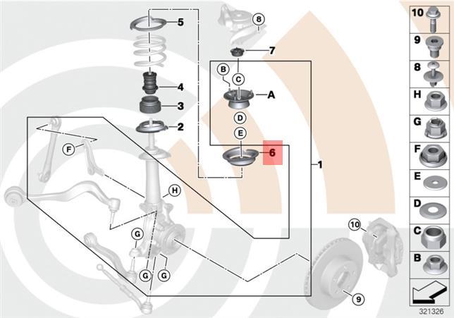 Genuine BMW 3er E46 2 Front Upper Spring Perch Bearing Seat Coil ...