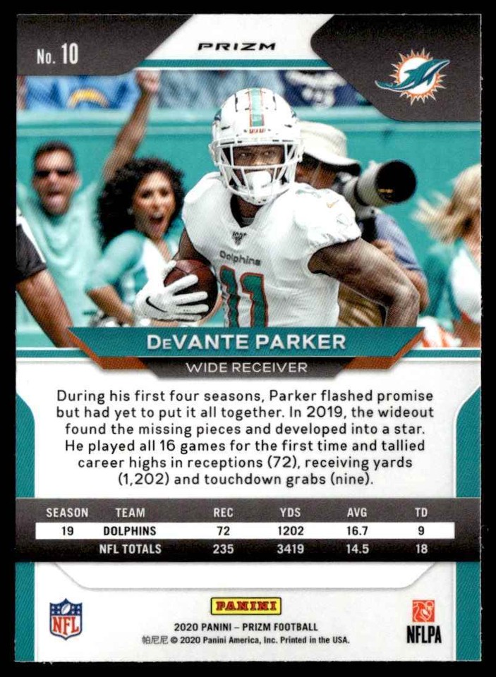 2020 Prizm Neon Green DeVante Parker Miami Dolphins #10 | eBay