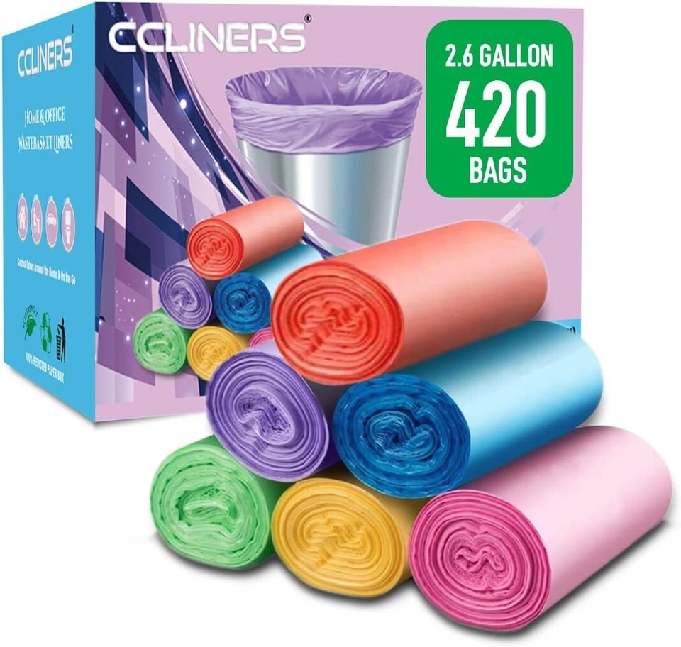 2-3 Gallon Colored Garbage Bags Bathroom Trash Can Liners (420 count, 6 ...