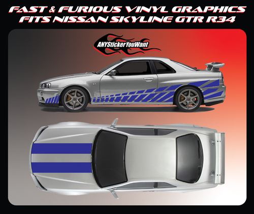 Fast and Furious Vinyl Graphic Decals Fits Nissan Skyline GTR R34 1999 ...