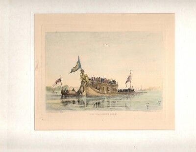 Antique Matted Print The Stationer's Barge Color 1829 | eBay