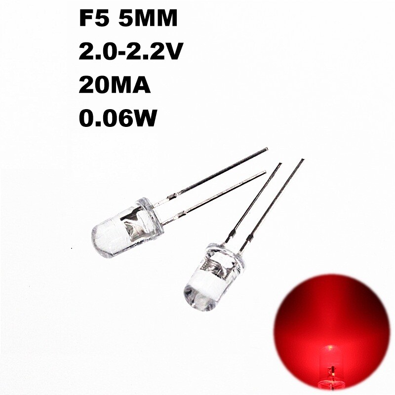 50pcs Red F5 5mm Diameter LEDs Round Bright Light Lamp Emitting Diode ...