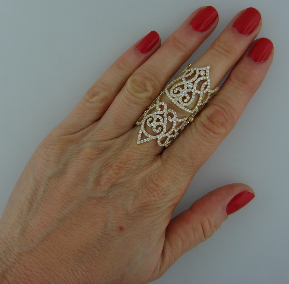 Trendy DIAMOND YELLOW GOLD FULL-FINGER RING Wide Band Chic | eBay