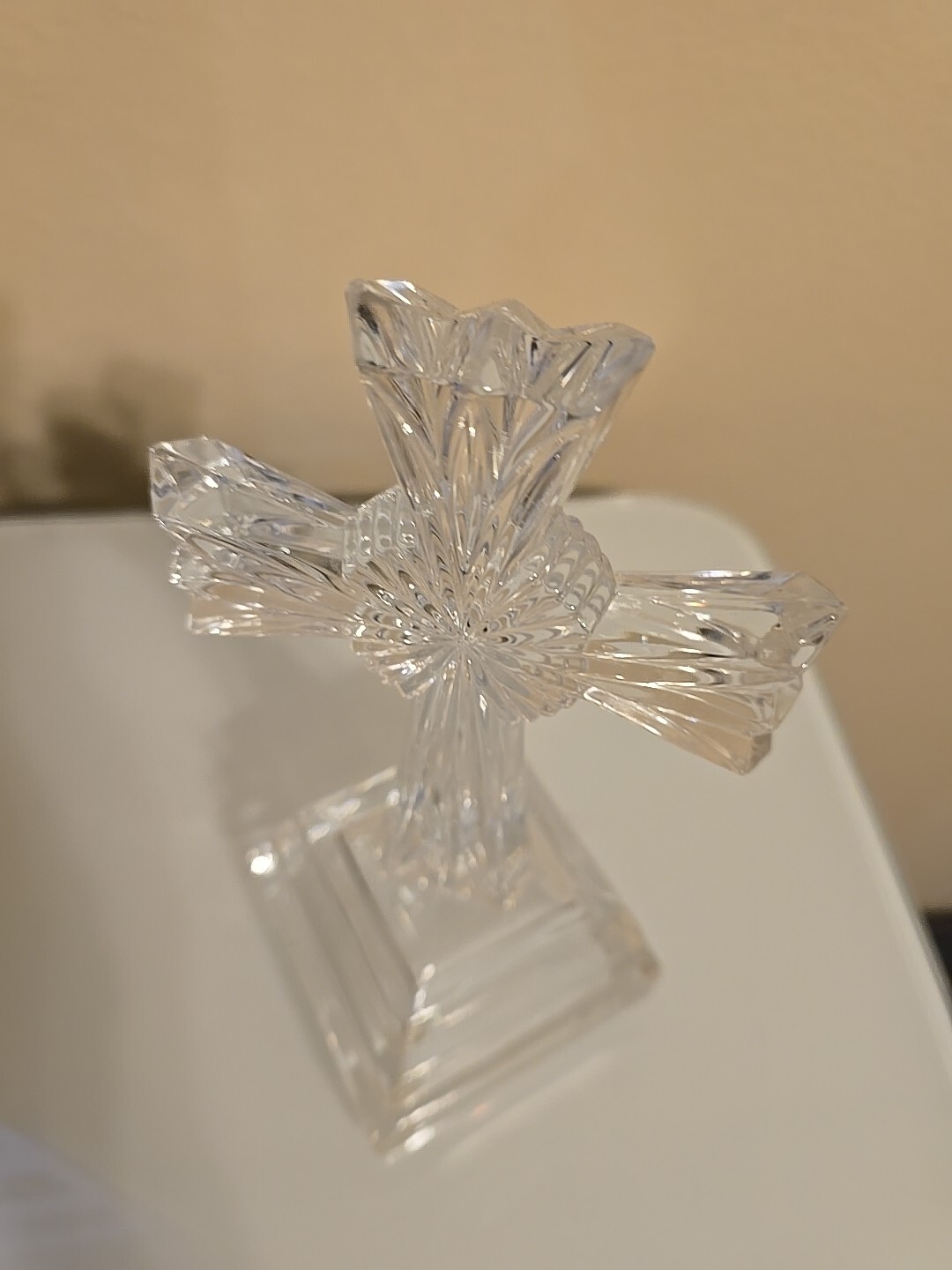 Vintage Crystal Clear 8" Tall Mantle Cross Crucifix Stand 3 Tier Base ...