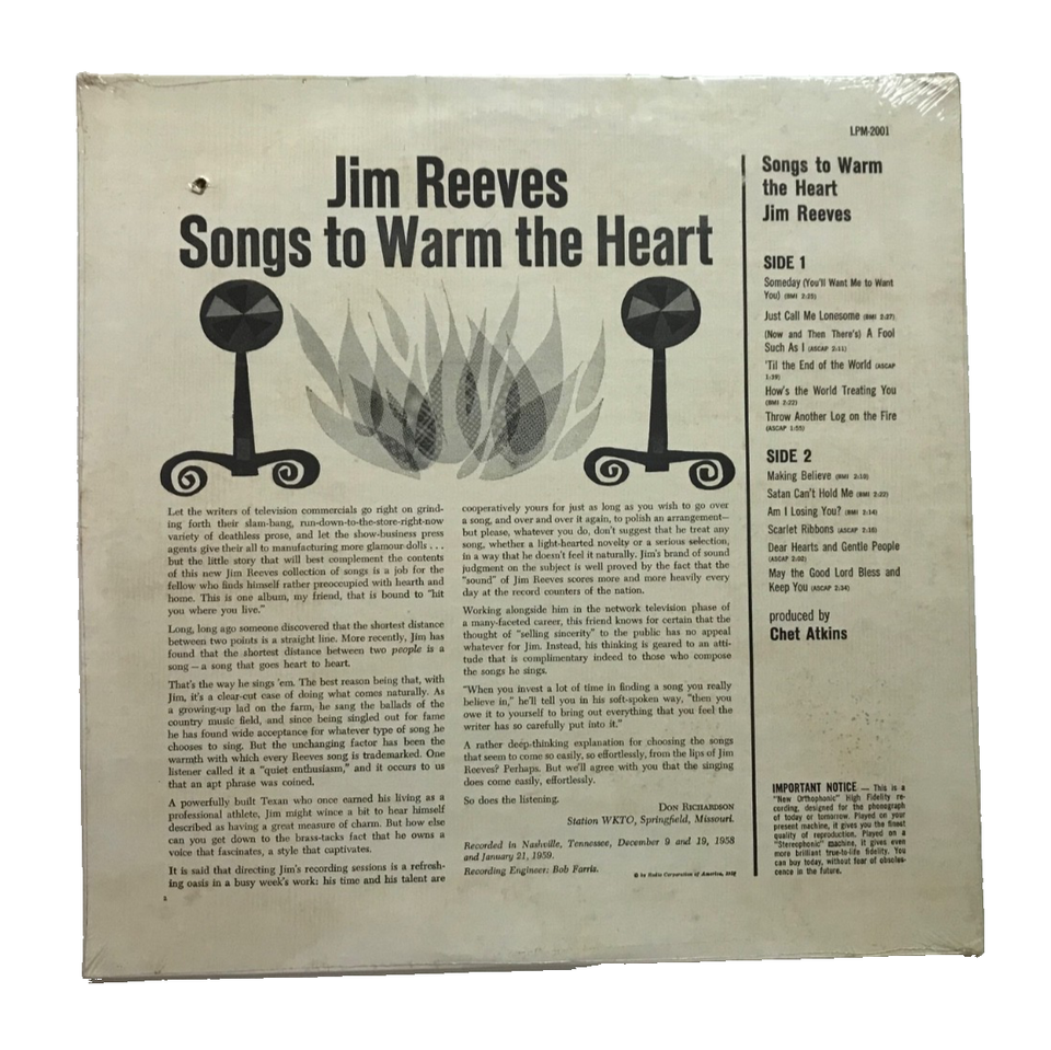 JIM REEVES: Songs to Warm the Heart (Vinyl LP Record Sealed) Mono | eBay