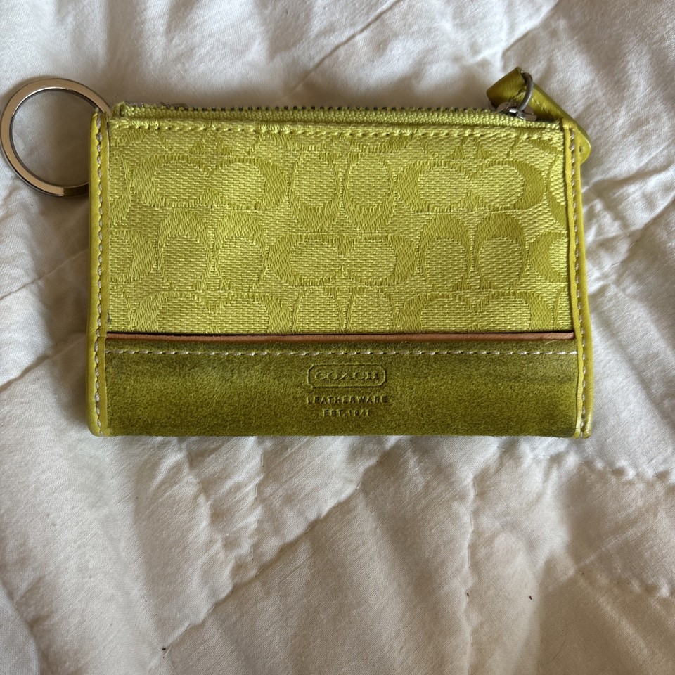 Coach Yellow Canvas Suede Coin Purse Key Chain | eBay