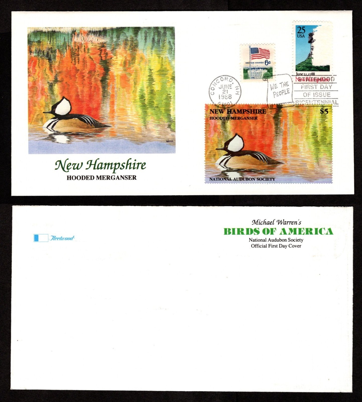 1988 Fleetwood/Audubon Birds First Day Cover - New Hampshire - Blooded ...