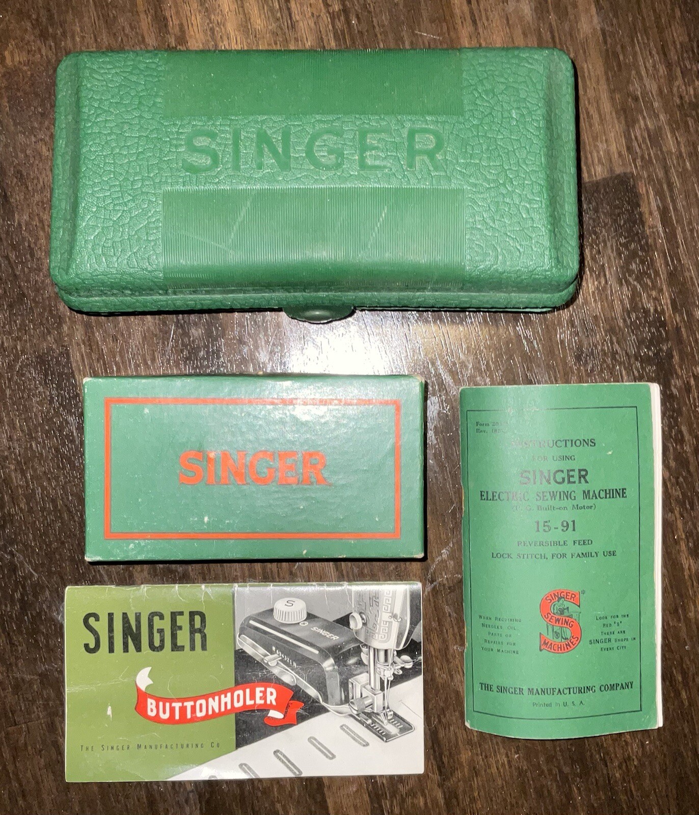 Vintage Singer Buttonholer 160506 In Green Plastic Case W654321N USA ...