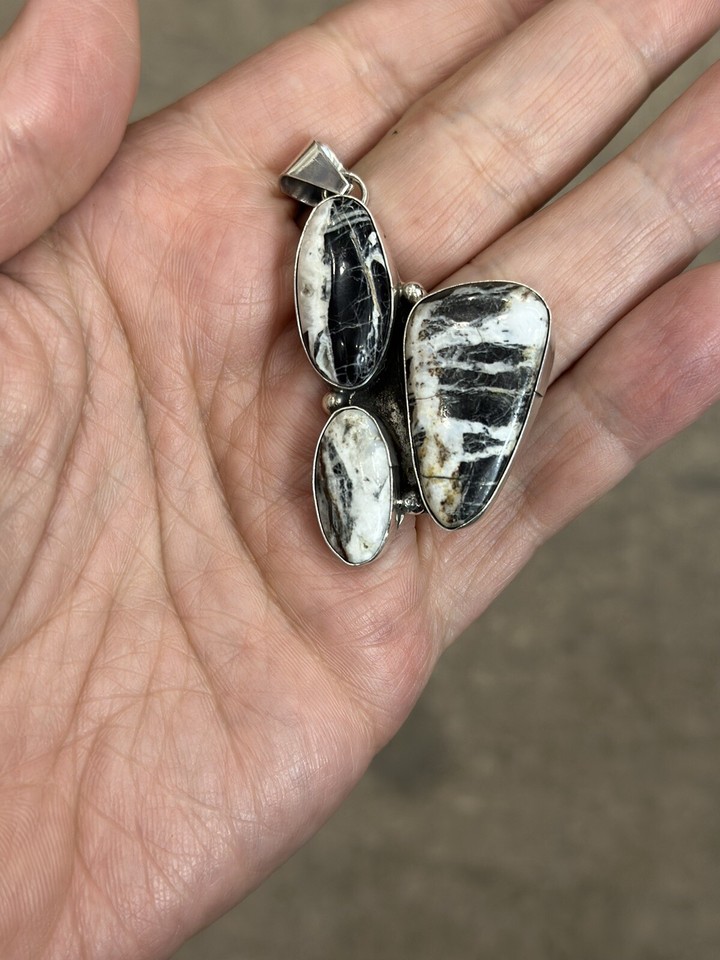 Navajo Handmade Sterling Silver White Buffalo Pendant By Tia Long Rare ...