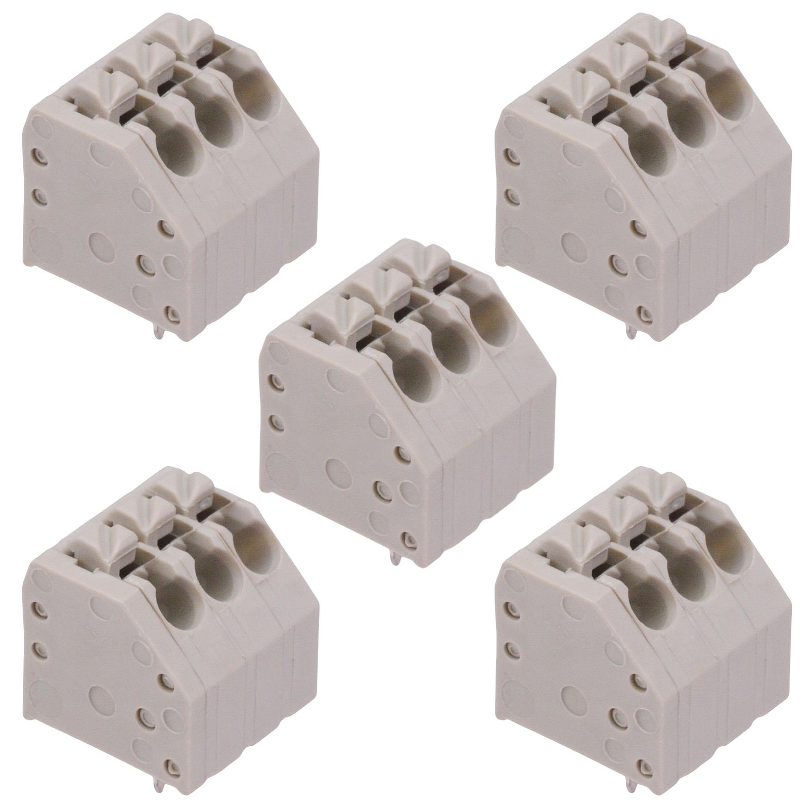 5 x 3-Way 3.5mm 45dg Screwless Push-In PCB Terminal Block Grey 6A 300V ...
