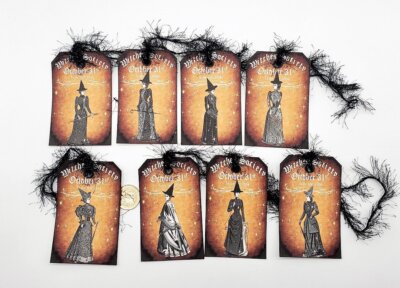 8-Halloween-Vintage-Witch-Gothic-Journal-Linen Cardstock-Gift-Hang-Tags ...