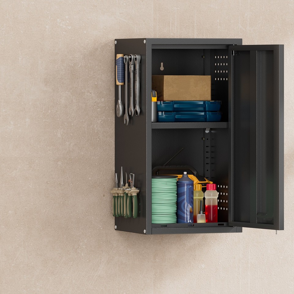 Metal Storage Cabinet Wall Cabinet w/ Pegboard Garage Cabinet Wall Tool ...
