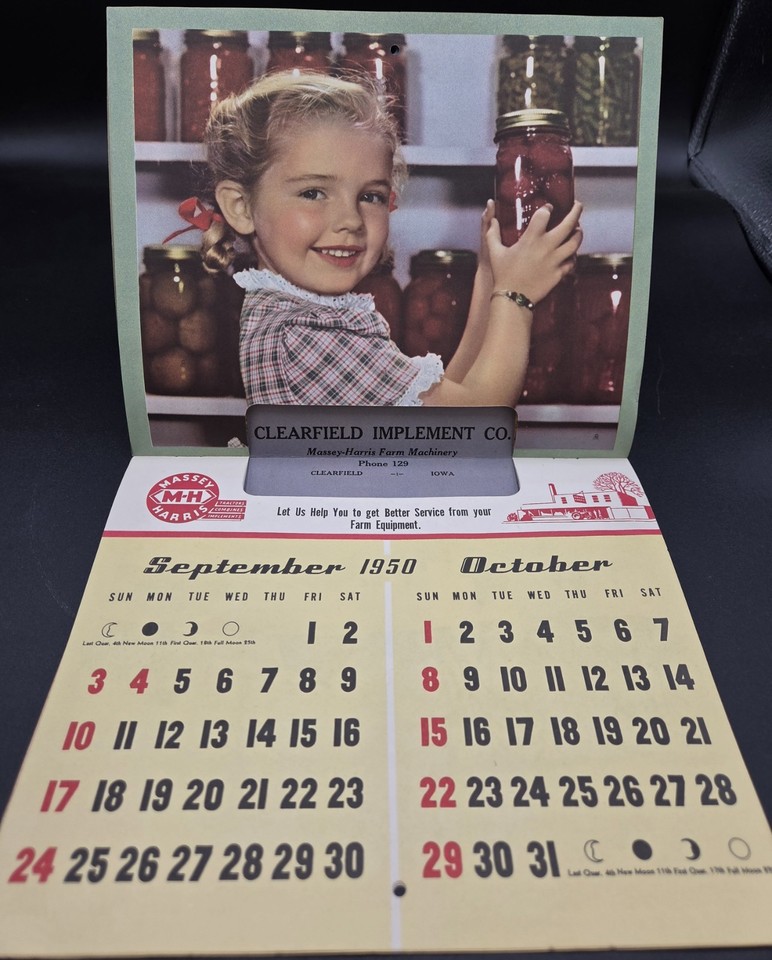 Vintage 1950 Massey Harris Clearfield Implement Calendar Clearfield ...