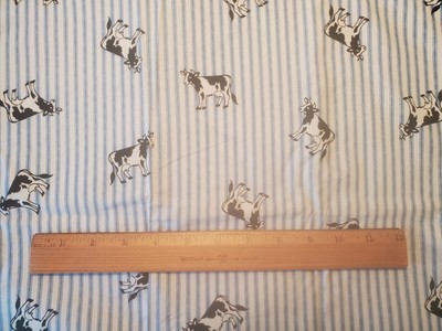 Cotton Blue Ticking Stripe Fabric with Cow Toss 1 Yard Unbranded ...