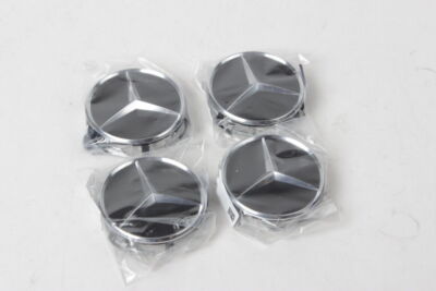 GENUINE Wheel Center Hub Cap Star Black Chrome Covers 4x SET MERCEDES ...