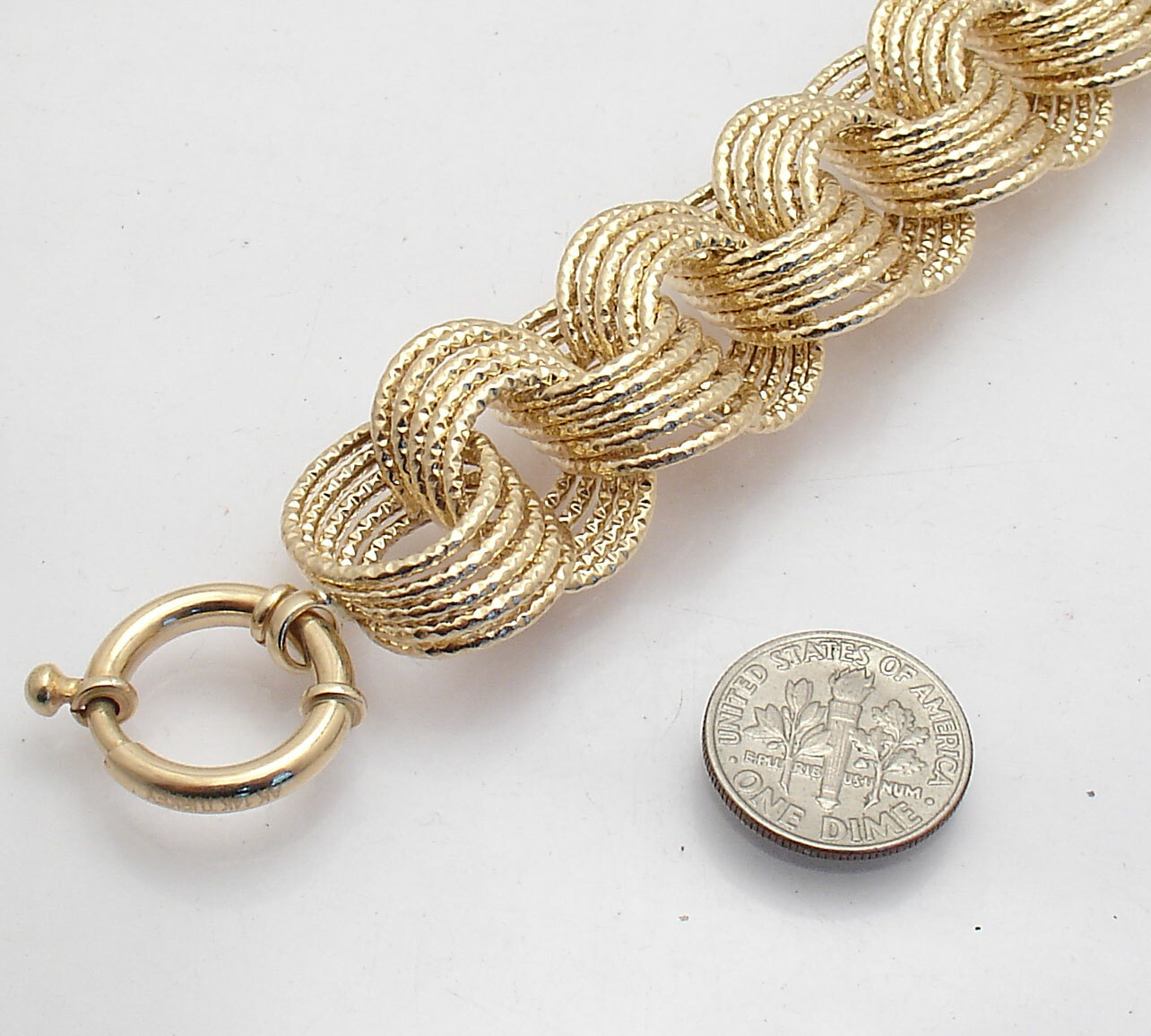 Bold Diamond Cut Multi Circle Rolo Bracelet Real 14K Yellow Gold FREE ...
