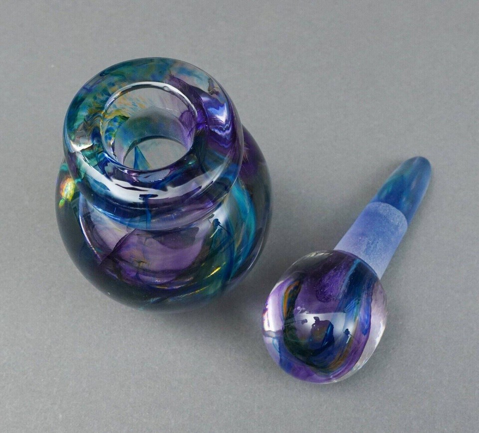 Andrew Shea Signed Hand Blown Art Glass Swirl Perfume Bottle With ...