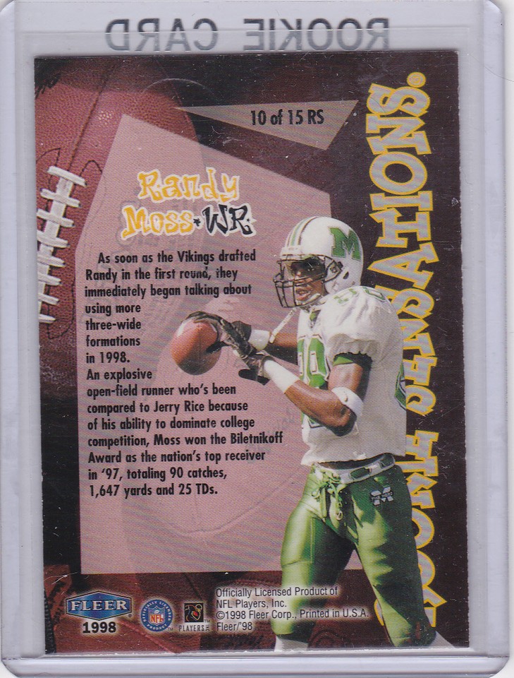 Randy Moss 1998 Fleer Tradition INSERT ROOKIE CARD Sensations RC ...