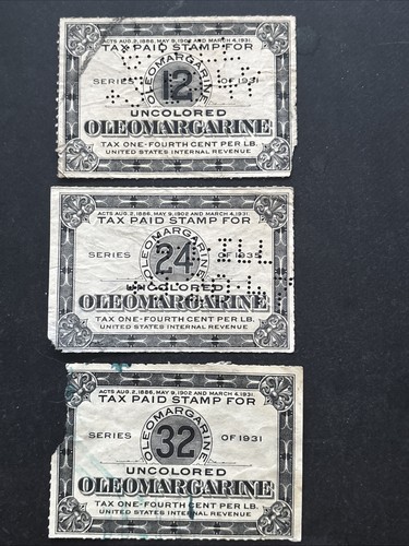 56493 US Tax Paid Stamp Uncolored Oleomargarine 12 24 32Ps series 1931 ...