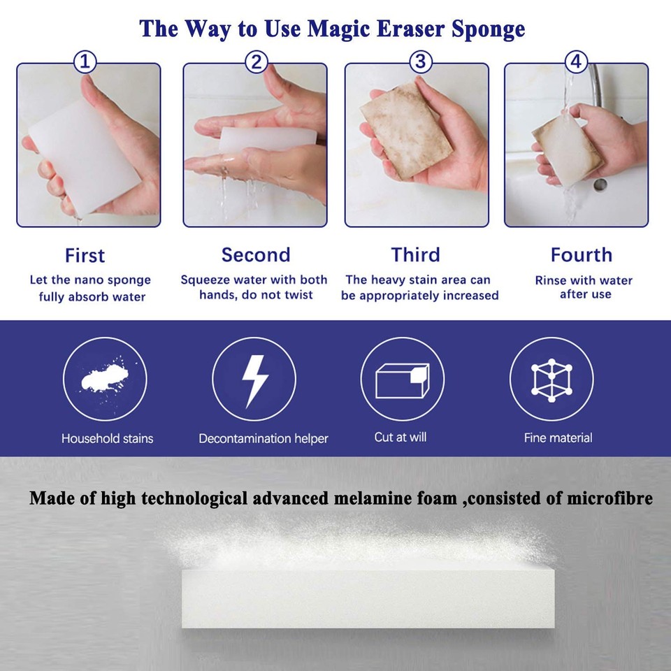 Magic Sponge Eraser 50 Pack Melamine Sponge Sheets Foam In Bulk ...