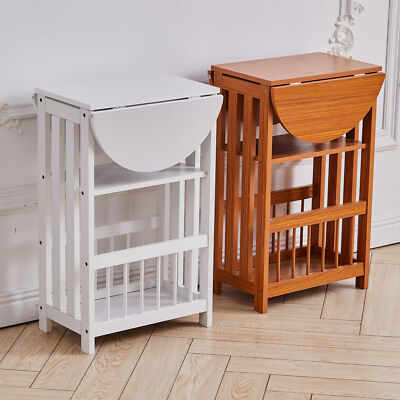 Wooden Small Magazine Rack Shelf Drop Leaf Table Storage Coffee/Lamp ...