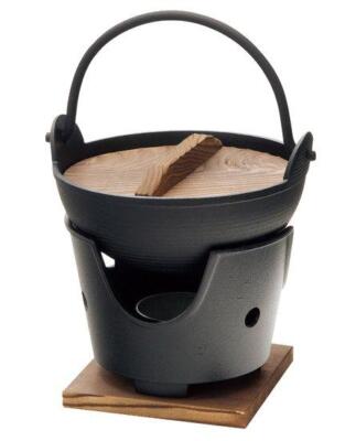 Japanese Irori Hot Pot Stove set Cast Iron Gas IH with Wooden Lid from ...