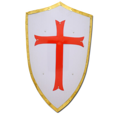 Medieval Warrior Knight Templer Crusader Red Cross Shield 18G Steel ...