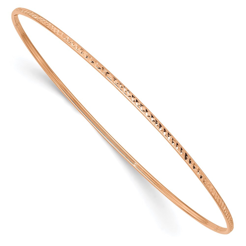 Real 14kt 1.5mm Rose Gold Diamond-Cut Slip-on Bangle Chain Bracelet; 8 ...
