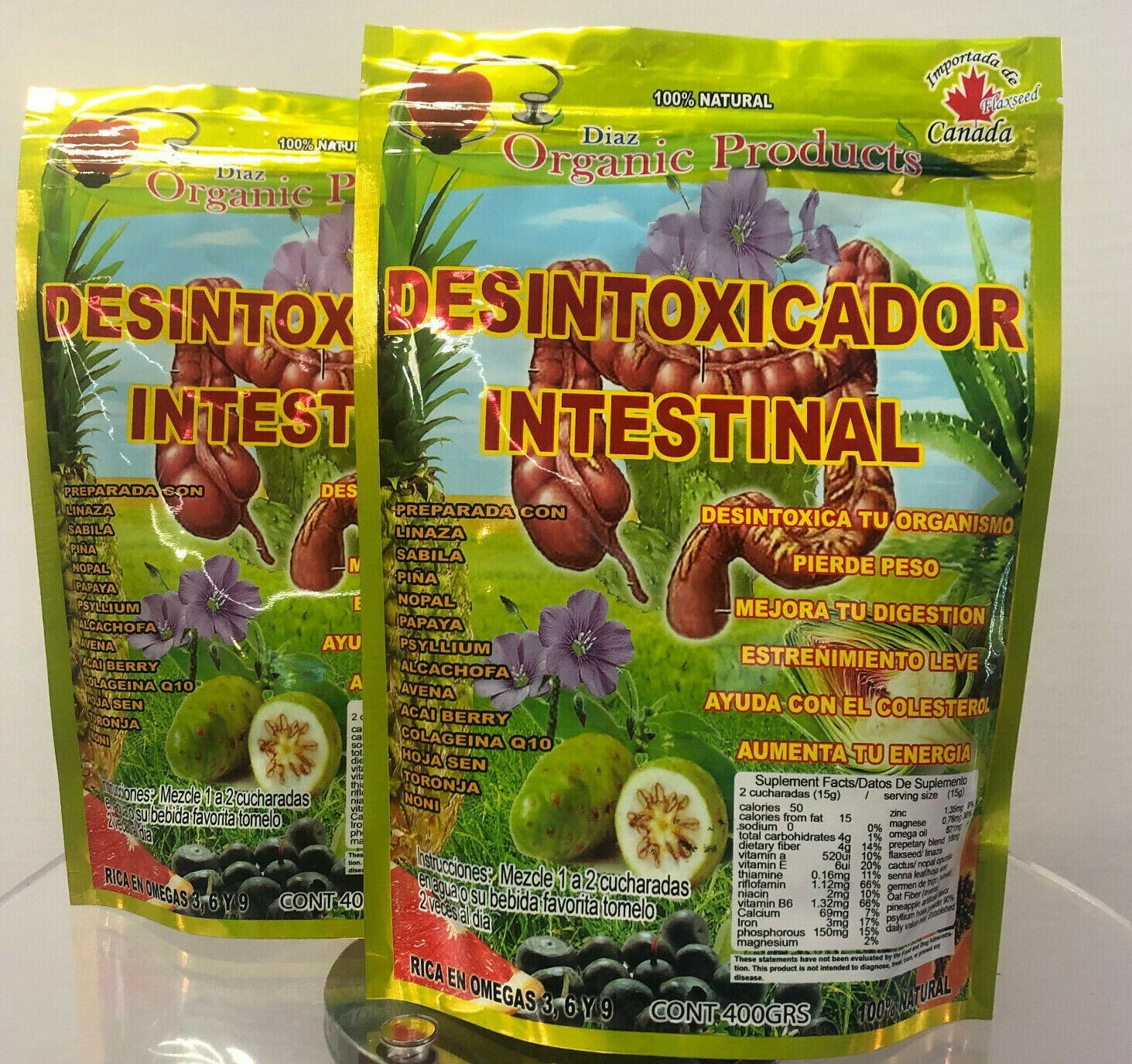 2 -PACK DESINTOXICADOR INTESTINAL ORGANIC PRODUCTS 100 % NATURAL FLAX ...
