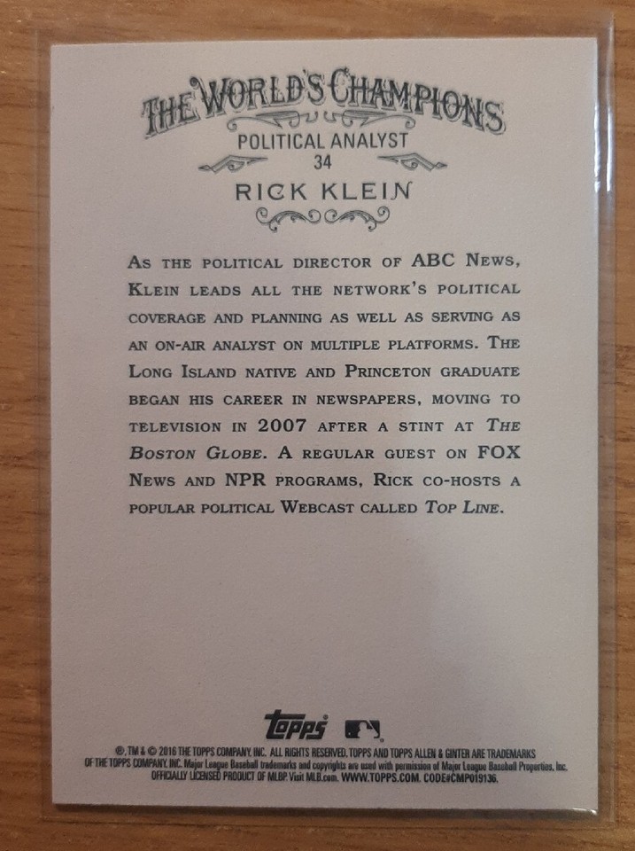 2016 TOPPS ALLEN & GINTER RICK KLEIN #34 POLITICAL ANALYST | eBay