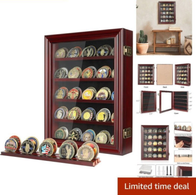 Challenge Coins Display Case HD Toughened Glass Door Coin Holder Wood ...