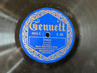 HARRY RADERMAN'S ORCHESTRA Avalon/Whispering GENNETT 4643 pre-war JAZZ ...