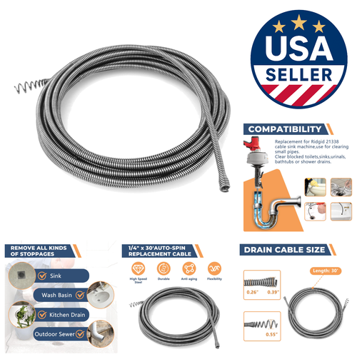 Professional-Grade 30ft Spin Cable for Ridgid K-45 Drain Cleaning ...