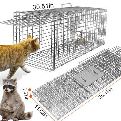 32" Collapsible Humane Live Animal Trap Control Steel Cage for Raccoon ...