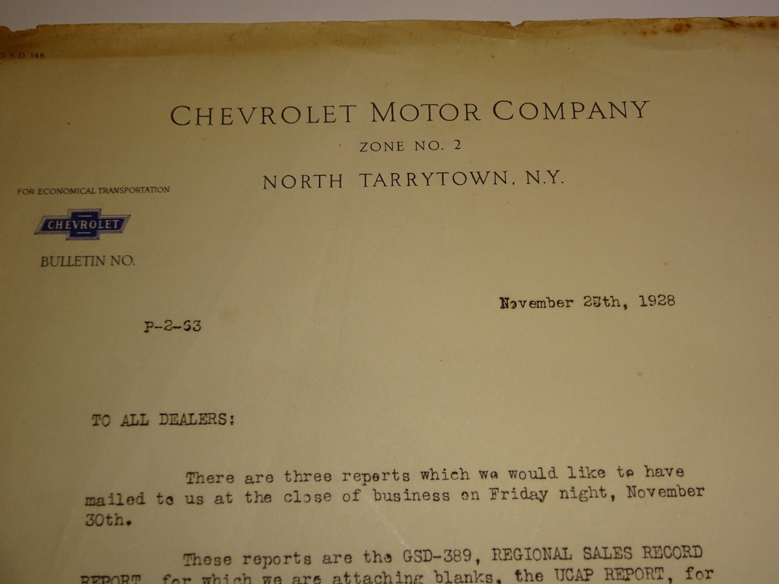 1928 letterhead Chevrolet Motor Company North Tarrytown, NY bulletin | eBay