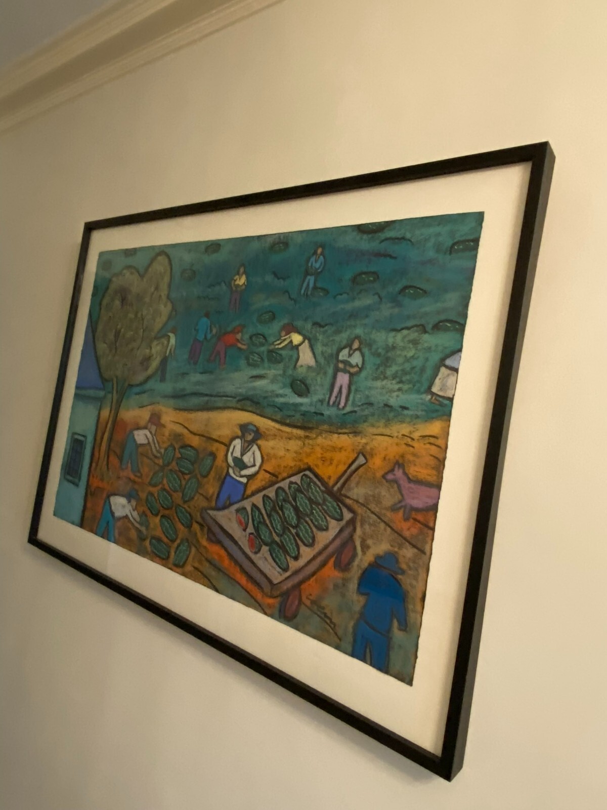 Vintage Large Framed Pastel Watermelon Picker by George Colin Folk Art ...