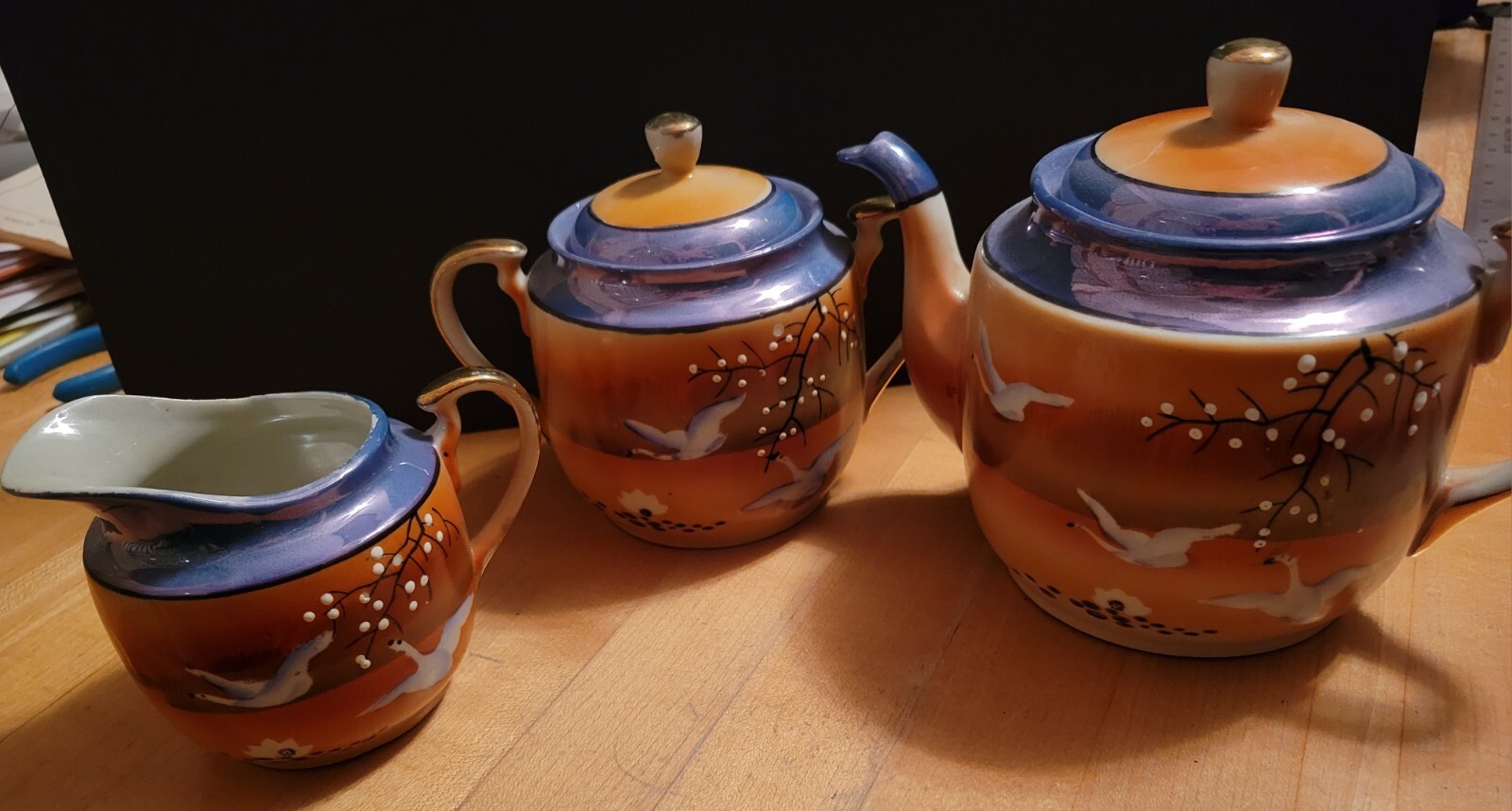 T&T Takito Cranes Tea Set Pot Sugar Bowl Creamer - Handpainted Japan ...