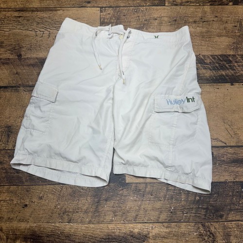 Vtg Hurley Board Shorts Cargo Swim Trunks Drawstring Waist White ...
