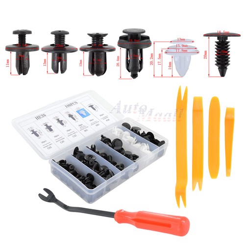 100/PK 6Size CLIP PUSH RETAINER FASTENER RIVETS w/ 5 TOOLS FOR GM FORD ...