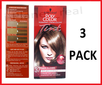 3 x Schwarzkopf Poly Color Tint 37 Dark Blonde Hair Dye Permanent Color ...