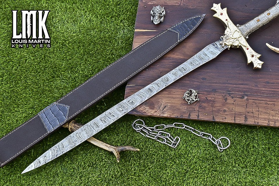 LMK Custom Forged Twist AUS-8 Steel Sword Damascus Razor Sharp Brass ...