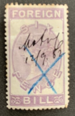 GB QV FOREIGN BILL Revenue Stamp 6d as seen | eBay UK